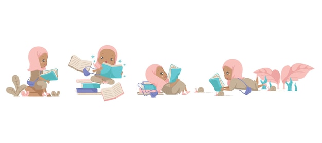 Charming Illustrated Book Lovers in Cozy Reading Scenes | Jiffy Designs