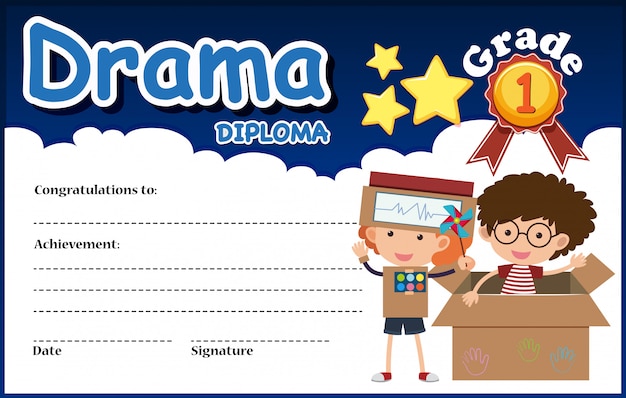 Grade 1 Drama Diploma Award Certificate Illustration | Jiffy Designs