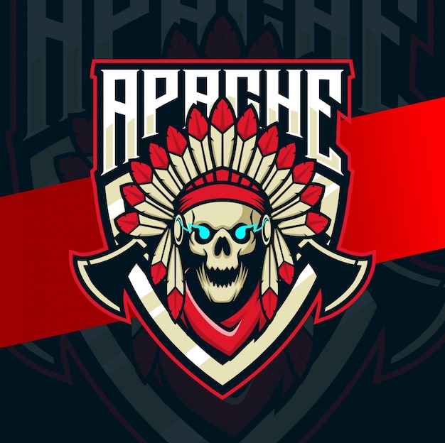 Fierce Apache Skull Emblem with Headdress and Crossed Axes | Jiffy Designs