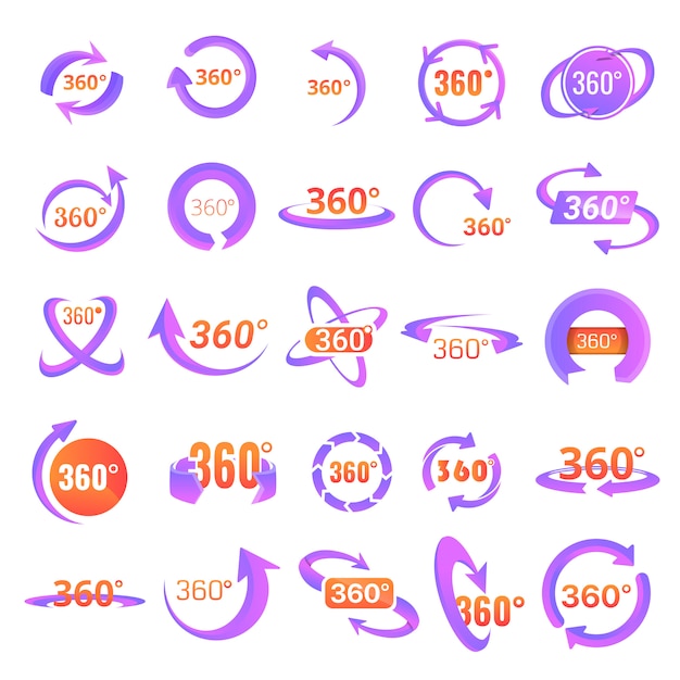 Vibrant 360-Degree Rotation Icons in Shades of Purple and Orange ...