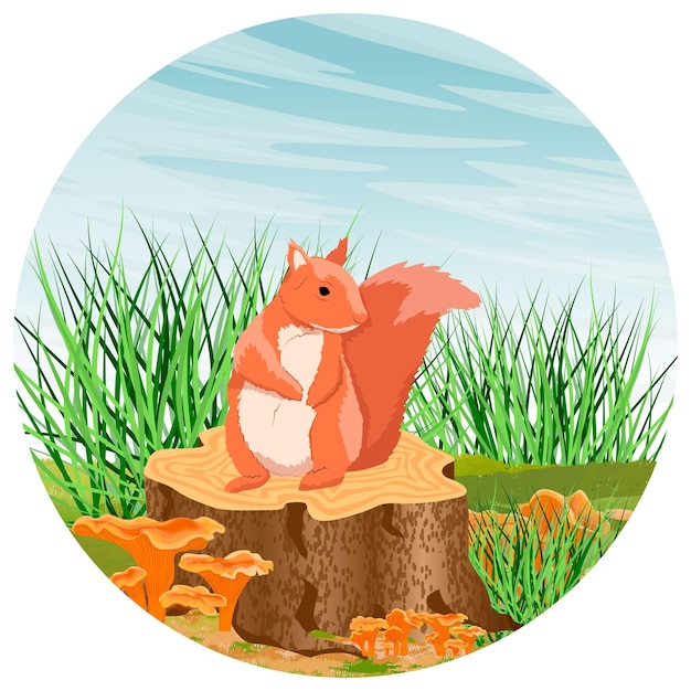 Charming Squirrel Sitting on Tree Stump in Lush Meadow | Jiffy Designs