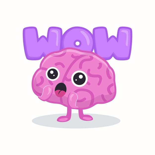 Surprised Cartoon Brain with Colorful 'WOW' Text | Jiffy Designs