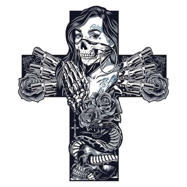 Intricate Grim Reaper Cross with Floral Motifs | Jiffy Designs