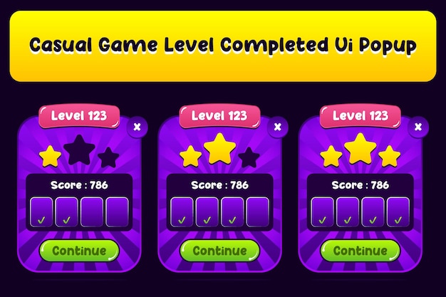 Vibrant Casual Game Level Completion Popup | Jiffy Designs