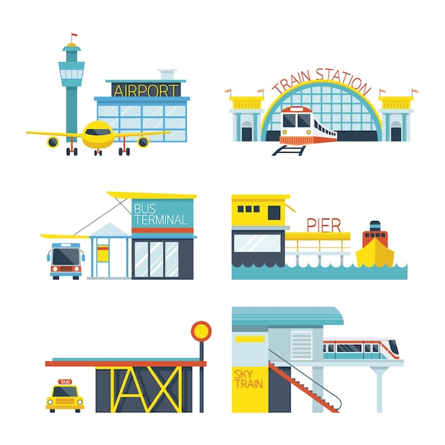 Vibrant Collection of Airport Terminals, Signage, and Transportation ...