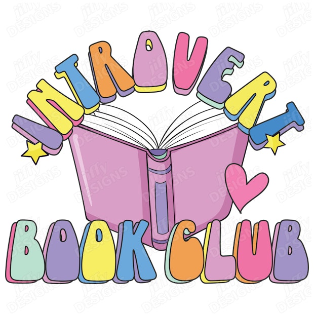 'Introvert Book Club' Colorful Cartoon Letters Above Open Book | Jiffy ...