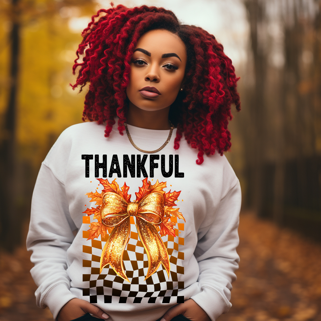 'Thankful' Adorned with Vibrant Autumn Bow and Checkered Pattern ...