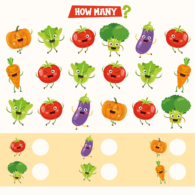 Playful Produce Puzzle: Counting Colorful Cartoon Fruits and Veggies ...