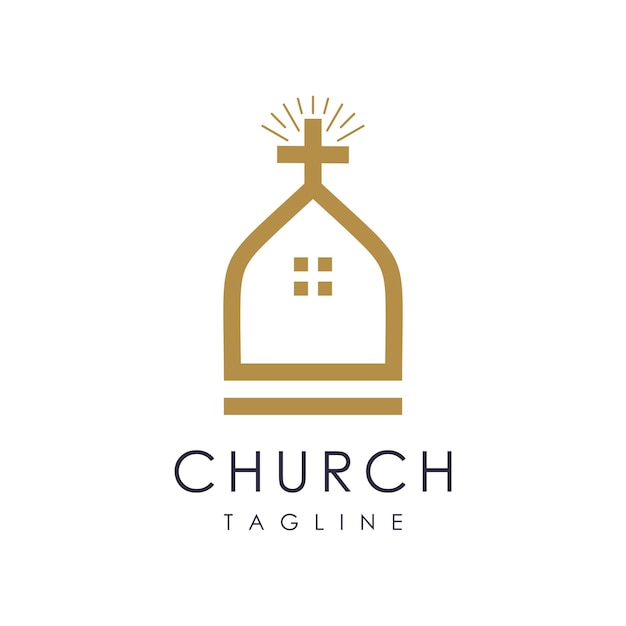 Minimalist Golden Church Icon with Radiant Sunburst | Jiffy Designs