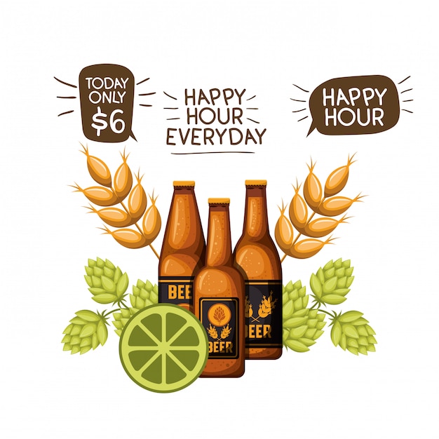 Refreshing Happy Hour Celebration with Beer Bottles and Hops | Jiffy ...