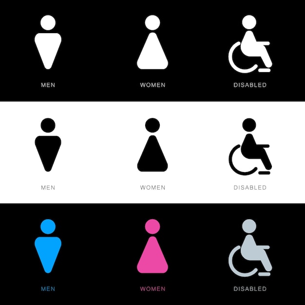 Diverse Inclusive Bathroom Icons Depicting Gender and Accessibility ...