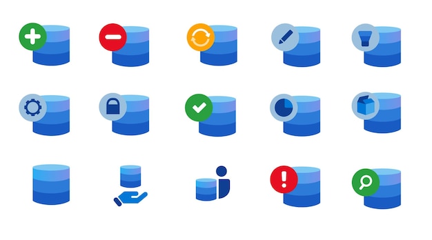 Diverse Database Icons Depicting Various Functions and Operations ...