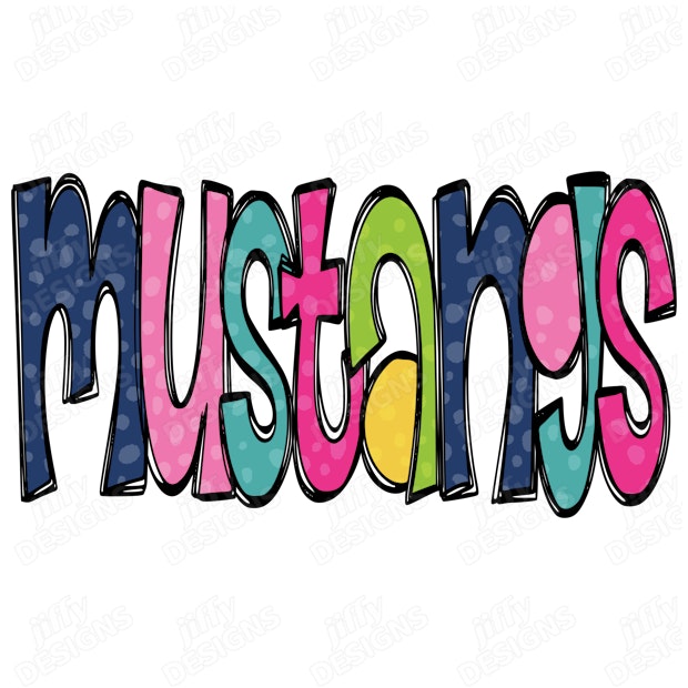 'Mustangs' Vibrant Multicolored Lettering with Playful Polka Dot ...
