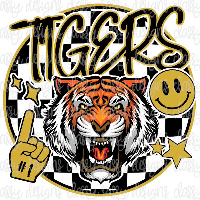 Tigers Gold School Mascot, Checkers Background, School Spirit png ...