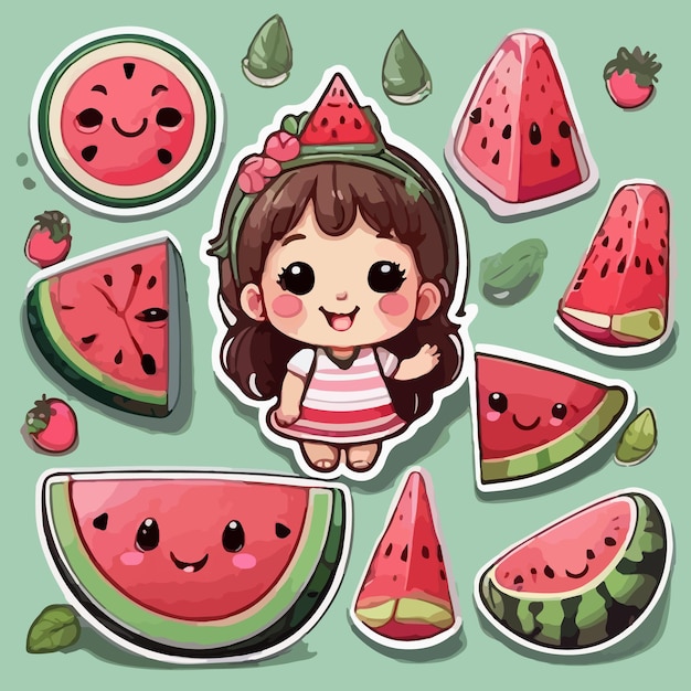 Delightful Watermelon-Themed Collection with Adorable Chibi Character ...