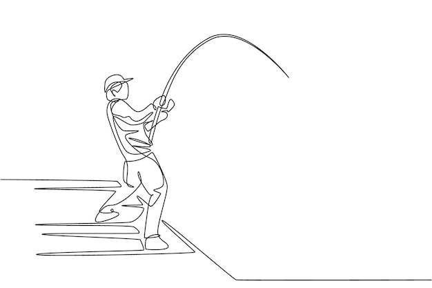 Fisherman Casting Line on Riverbank Illustration | Jiffy Designs