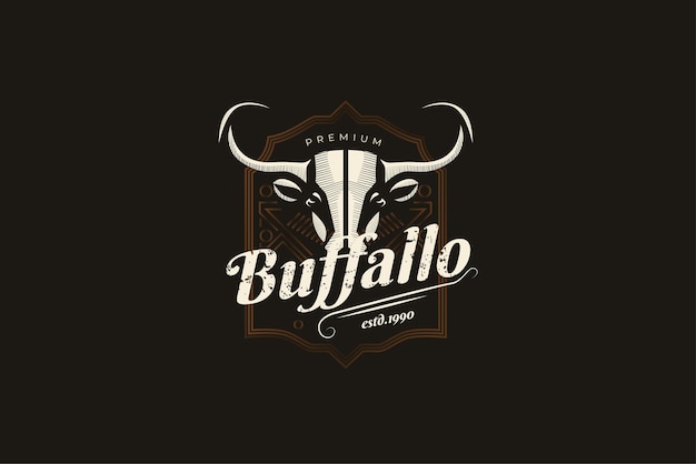 Vintage-Inspired Buffalo Logo Emblem with Horns | Jiffy Designs