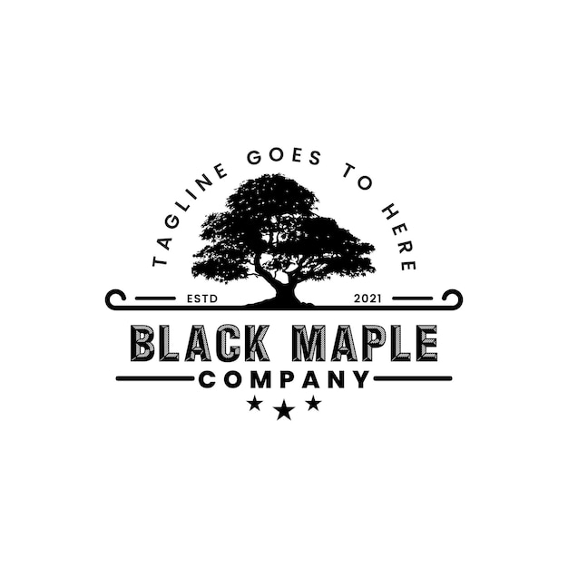 Rustic Black Maple Company Logo with Iconic Tree Silhouette | Jiffy Designs