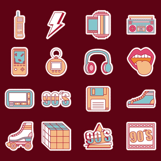 Vibrant 90s Retro Icons: A Nostalgic Collection of Vintage Memorabilia ...