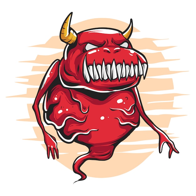 Ferocious Crimson Demon with Horns and Menacing Teeth | Jiffy Designs