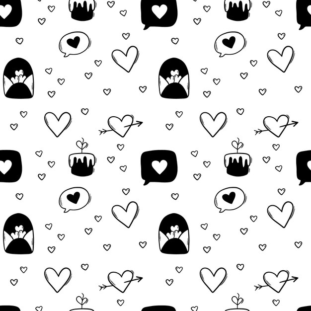 Whimsical Black and White Heart Pattern with Silhouettes | Jiffy Designs