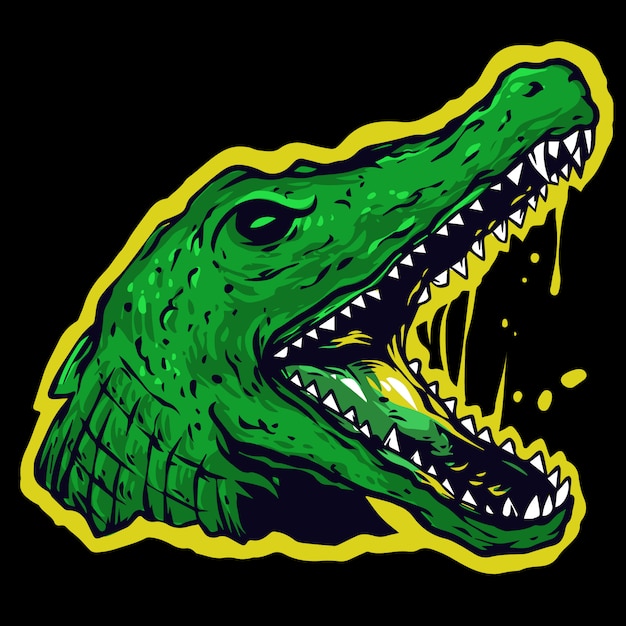 Fierce Green Alligator Snapping Jaws on Black Background | Jiffy Designs