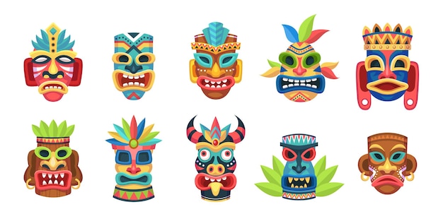 Vibrant Collection of Colorful Tiki Masks with Diverse Designs | Jiffy ...