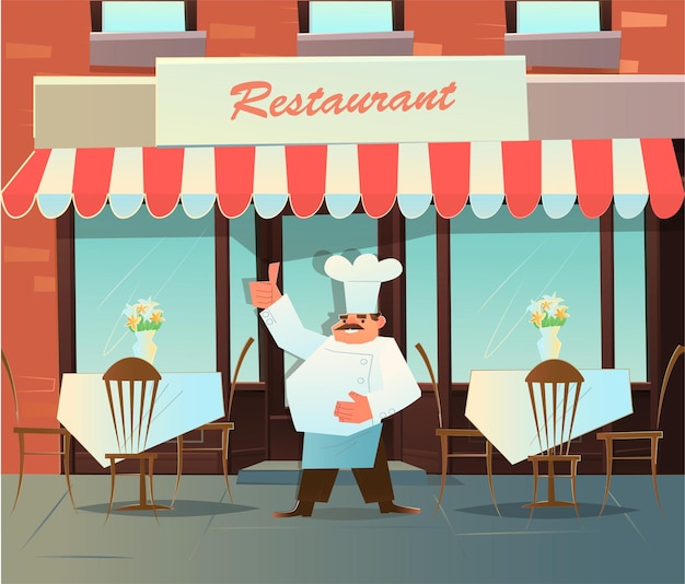 Vibrant Storefront with Cheerful Chef Welcoming Diners | Jiffy Designs