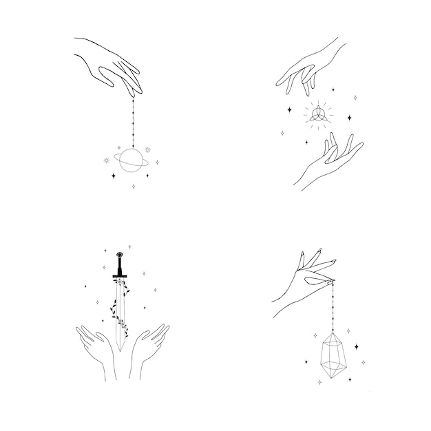 Ethereal Hands Reaching Towards Mystical Orbs and Celestial Symbols ...