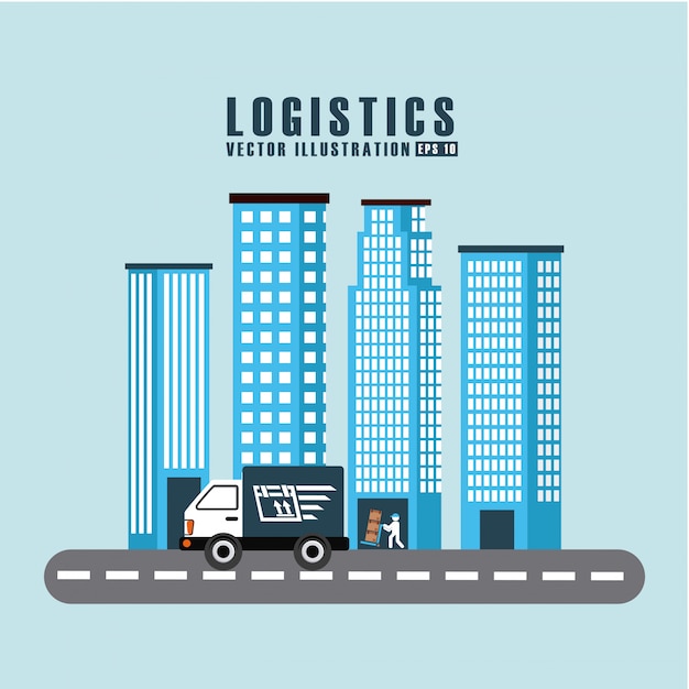 Logistics Vector Illustration with Truck and Cityscape | Jiffy Designs