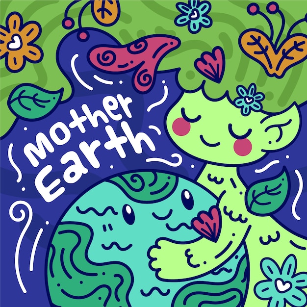 Vibrant Mother Earth Illustration with Whimsical Creatures | Jiffy Designs