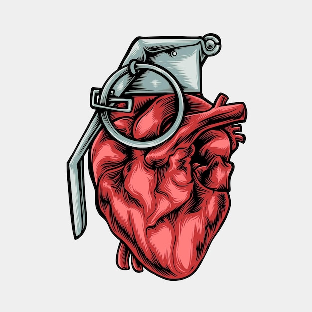 Explosive Passion: A Grenade-Shaped Human Heart Illustration | Jiffy Designs