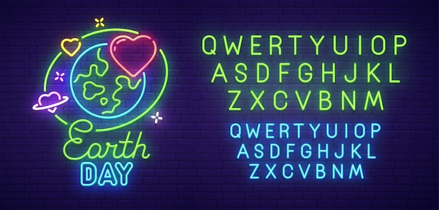 Vibrant Neon Earth Day Celebration with Glowing Symbols | Jiffy Designs
