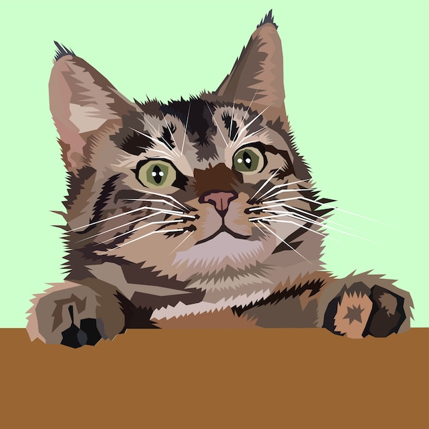 Curious Tabby Cat Peeking Over Ledge with Vibrant Eyes | Jiffy Designs