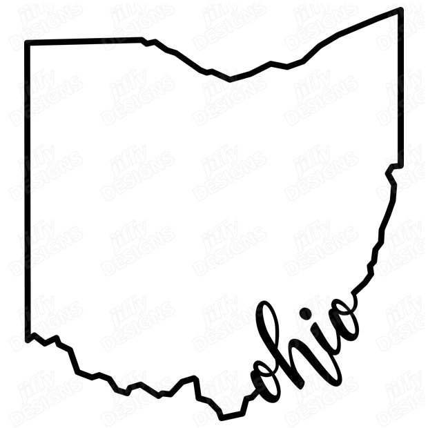 'Ohio' Minimalist State Outline with Cursive Script | Jiffy Designs