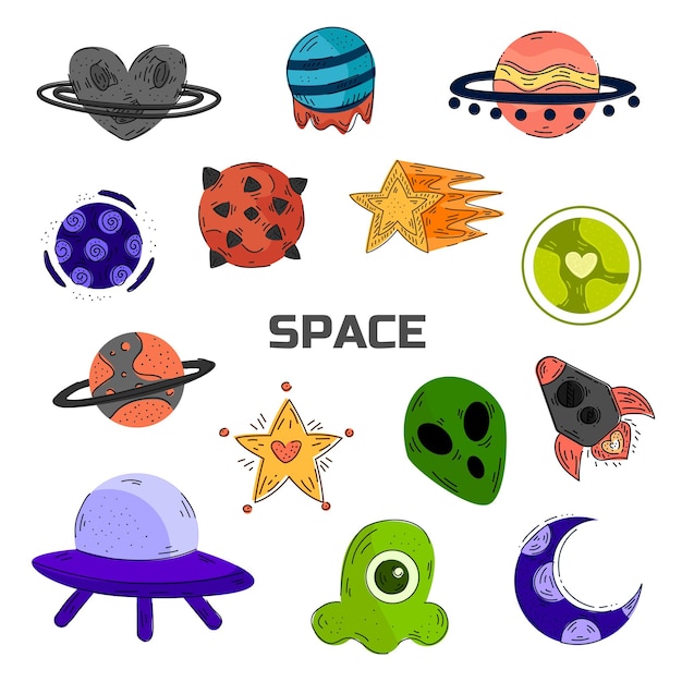 Whimsical Space Iconography: Planets, Rockets, and Celestial Wonders ...