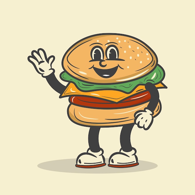 Cheerful Burger Character Waving Hello | Jiffy Designs