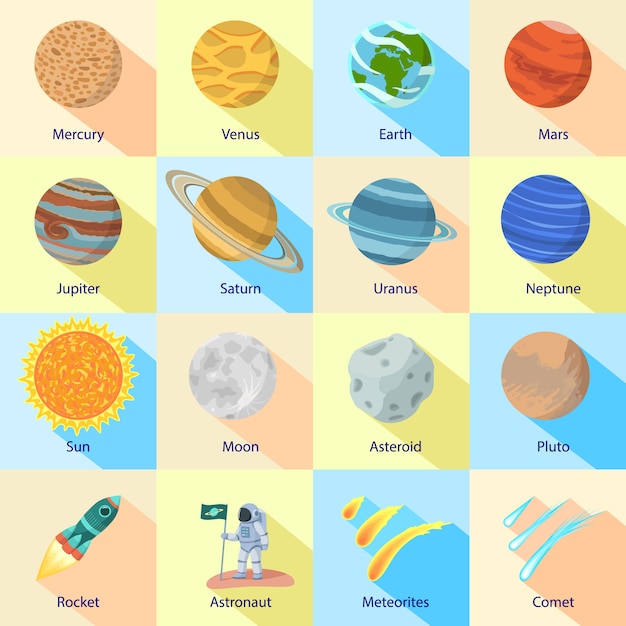 Vibrant Collection of Celestial Bodies and Space Exploration Icons ...