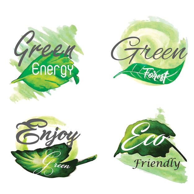 Eco-Friendly Green Energy Typographic Designs with Leaf Illustrations ...