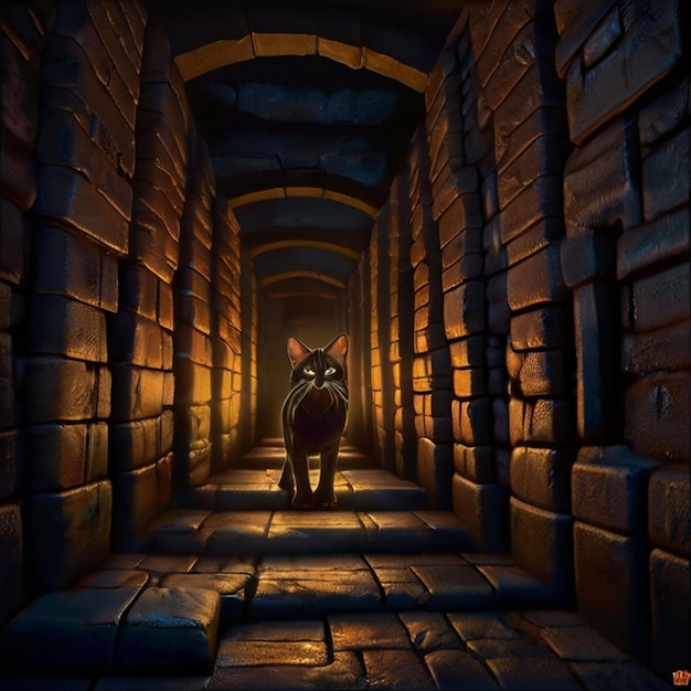 Mysterious Cat Prowling Through Dimly Lit Archway | Jiffy Designs