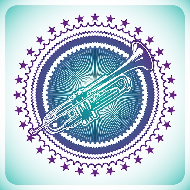 Vibrant Trumpet Emblem with Radiant Stars | Jiffy Designs