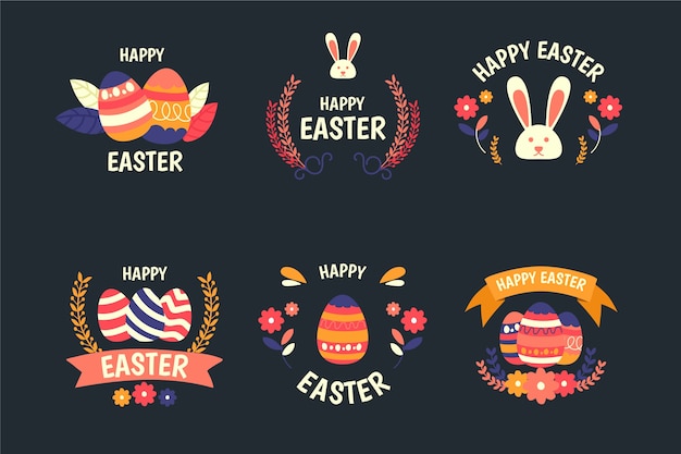 Colorful Easter Badges and Emblems with Bunnies and Eggs | Jiffy Designs