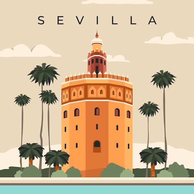 Iconic Golden Tower in Scenic Seville Skyline | Jiffy Designs