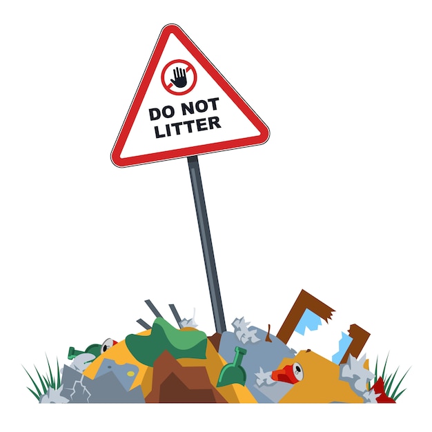 Vibrant Warning Sign Amid Scattered Litter Pile | Jiffy Designs