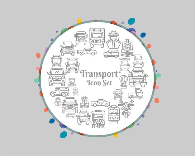 Diverse collection of hand-drawn transportation icons in circular frame ...