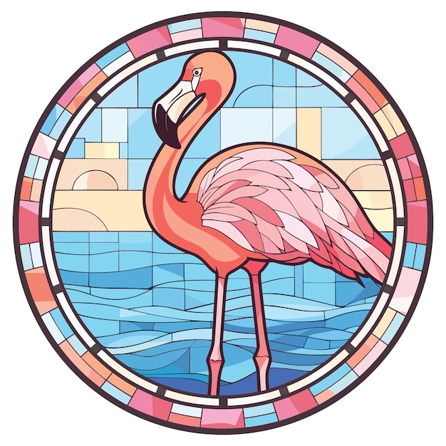 Vibrant Stained Glass Flamingo in Serene Landscape | Jiffy Designs