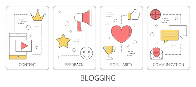 Vibrant Blogging Icons: Engaging Content, Feedback, Popularity, and ...
