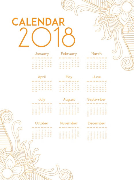 Elegant 2018 Calendar with Floral Ornamental Design | Jiffy Designs
