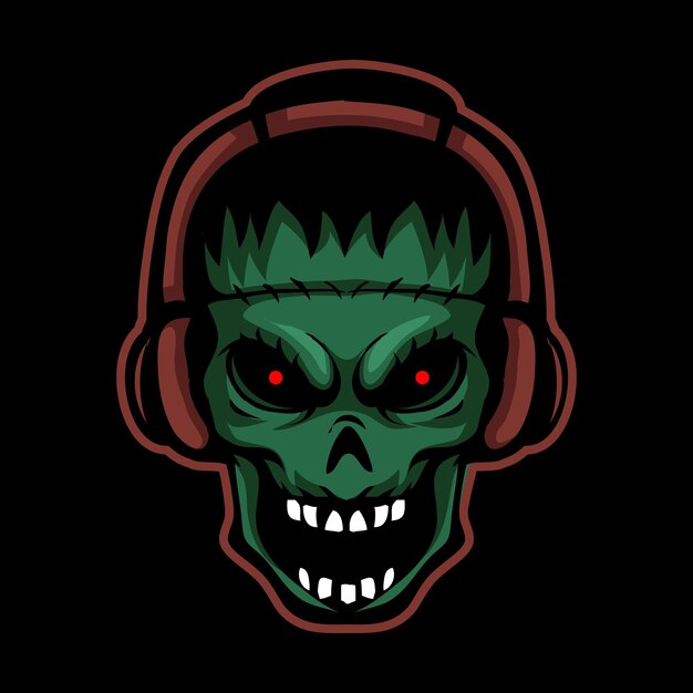 Menacing Alien Skull with Headphones Emblem | Jiffy Designs