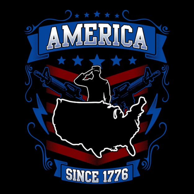 Patriotic American Emblem with Silhouette Map and Flourishes | Jiffy ...